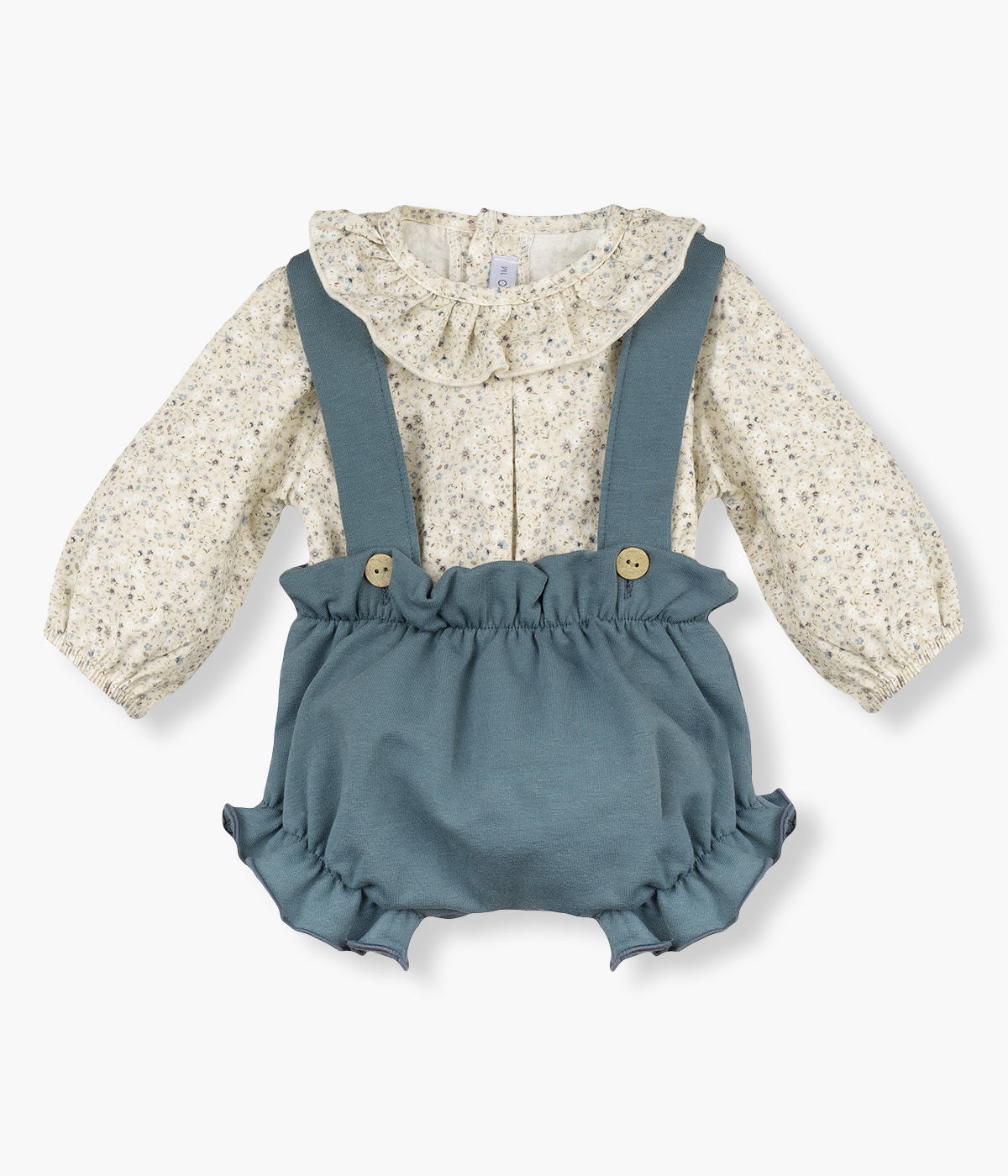 Conjunto Algodão Bebé Menina Floral 2pc Bege e Azul | Moon Baby Shop